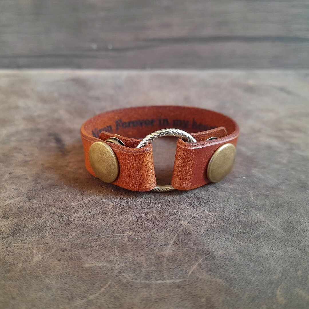 Grief Bracelet, Handmade Leather Widow Bracelet, Wear a Ring Bangle ...