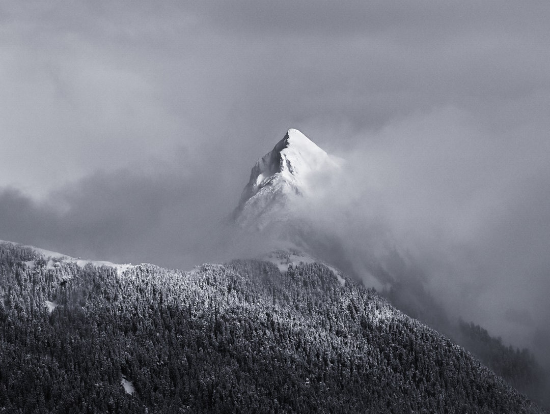 Mount Verstovia in Winter Storm, Sitka, Alaska. Black and White ...