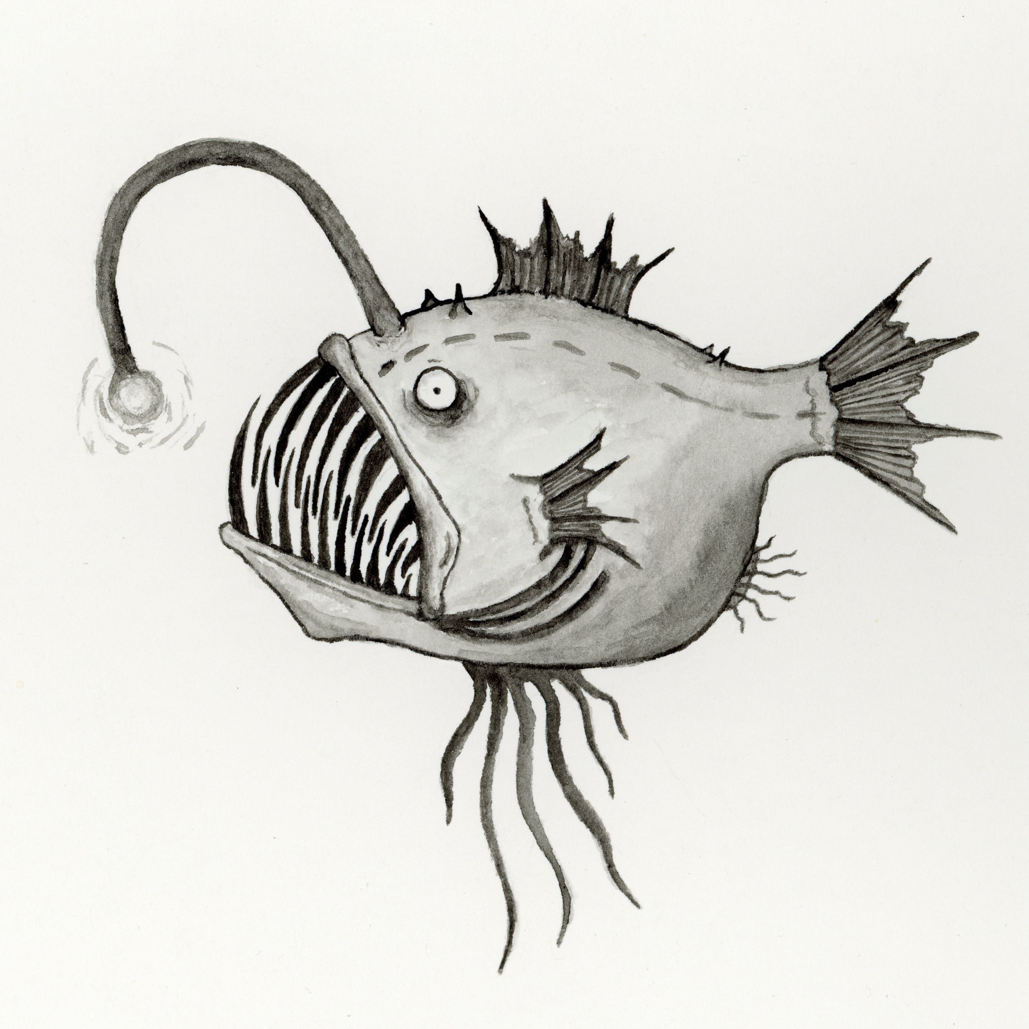 Anglerfish Watercolor Art Print, Deep Sea Art, Deep Sea Fish Painting ...