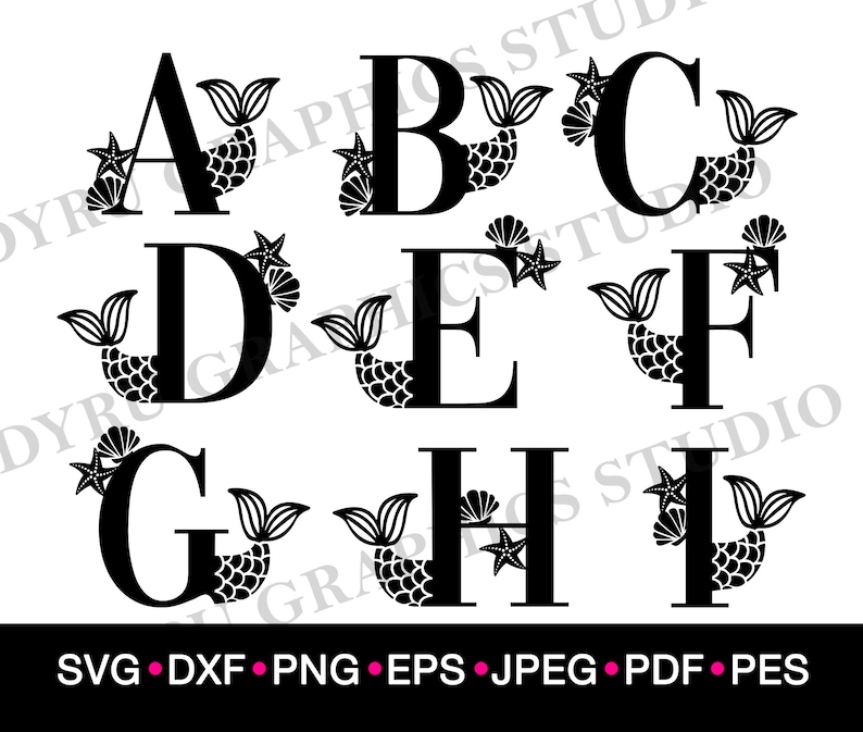 Mermaid Monogram, SVG Monogram, Cricut Mermaid, Lettering Clipart, SVG ...