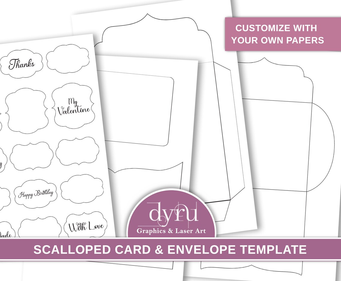 Scalloped Card, Envelope Template, Junk Journal, Ink Saver, Birthday ...