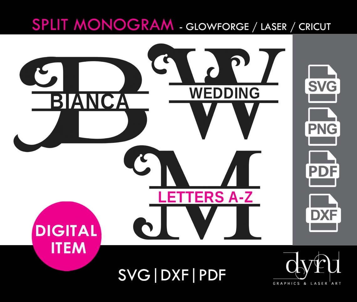 Split Monogram – 26 SVG, DXF, Pdf, Eps, PNG. Laser Cut From Wood ...