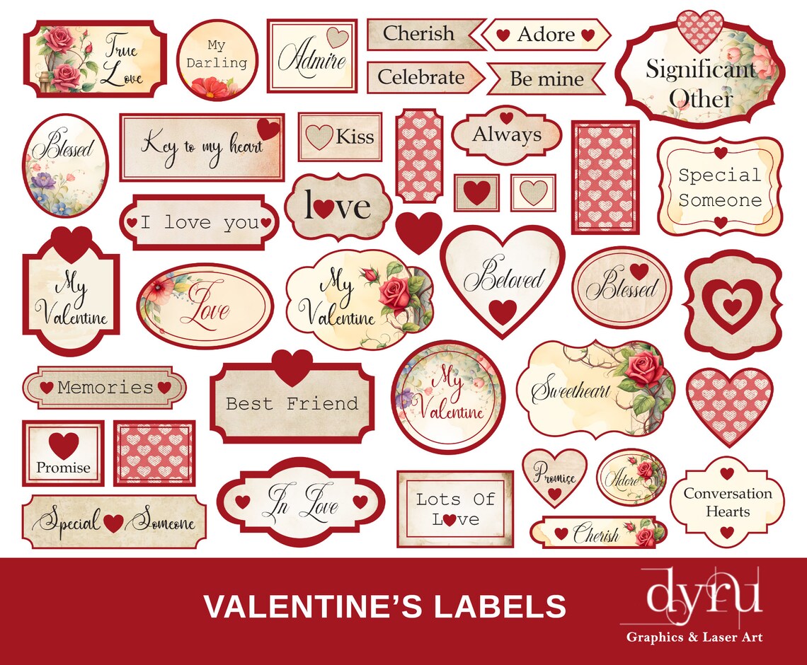 Valentine Labels, Junk Journal Labels, Printable Ephemera, Journaling ...