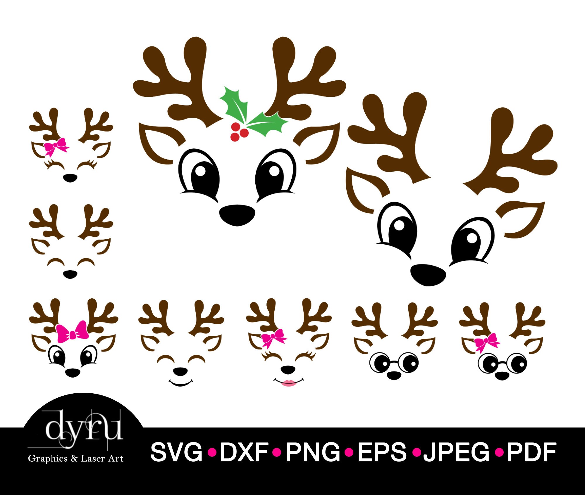 Reindeer Clipart Bundle, Girl/boy Reindeer Svg, SVG Reindeer Bundle ...