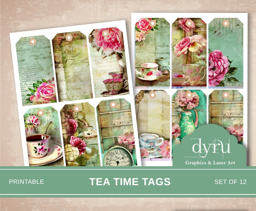 Tea Time Junk Journal Tags, Vintage Ephemera, Shabby Chic, Teacup ...