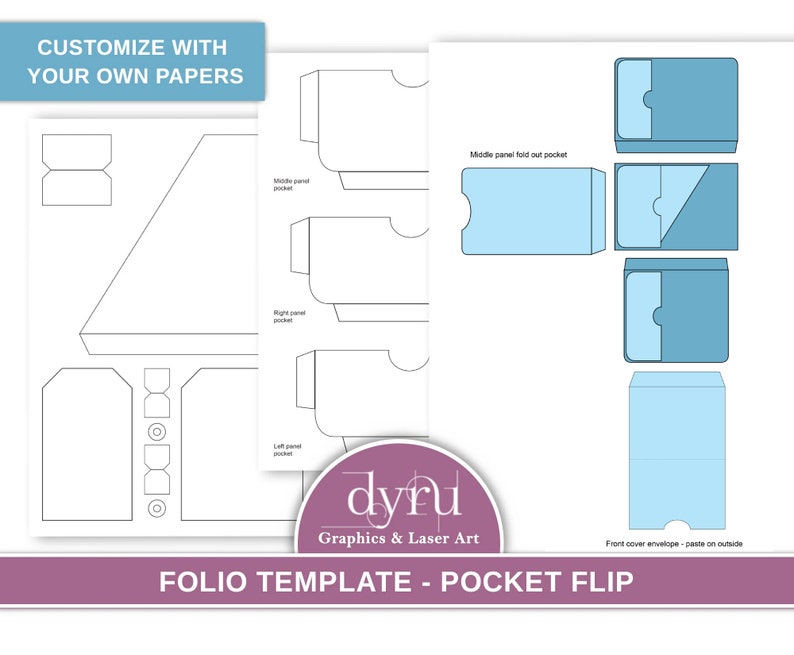 Pocket Flip Folio, Template, Junk Journal, Folder, Album, Insert, Folio Craft Kit, Folio Kit ...