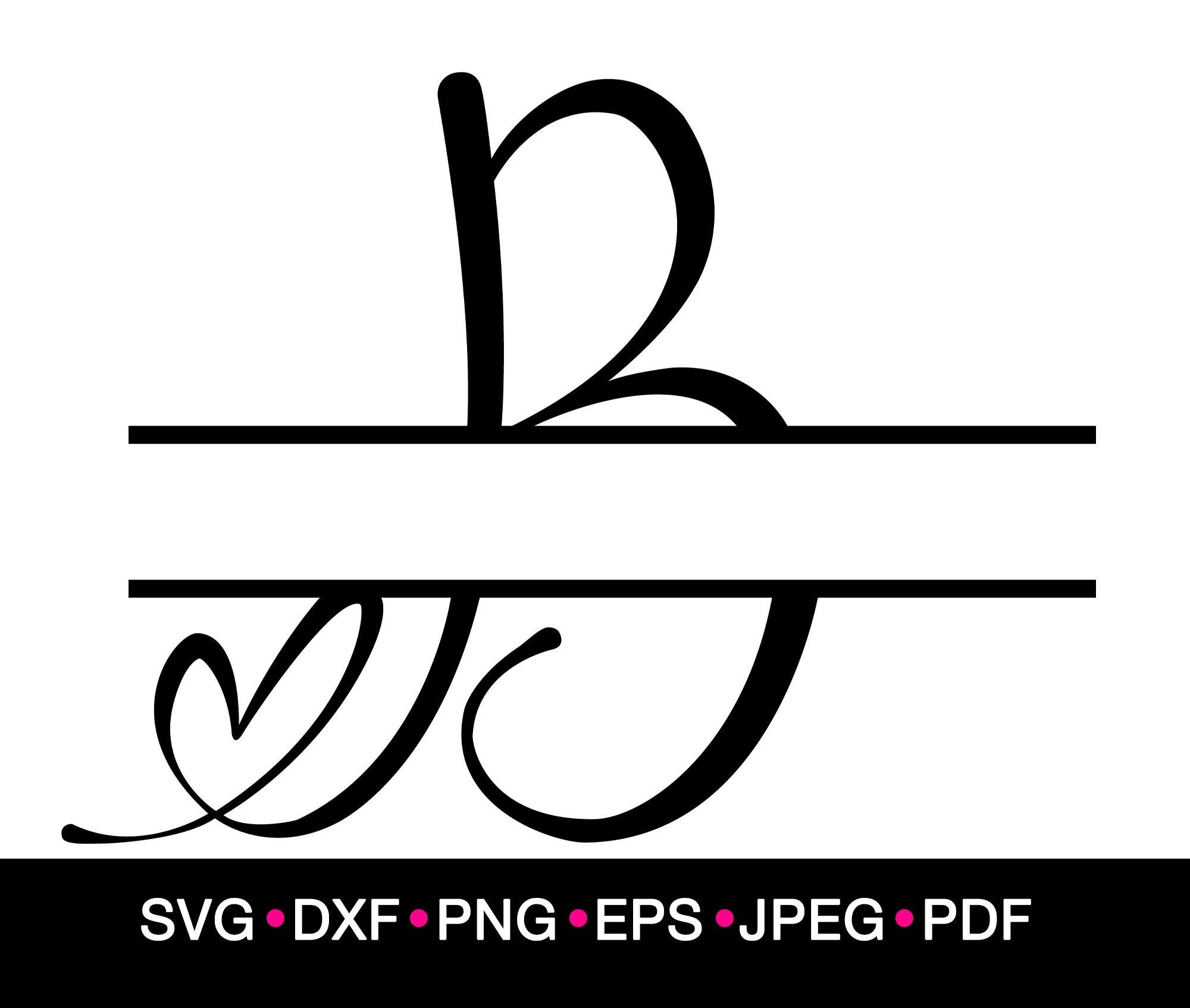 Heart Split Monogram Alphabet, Individual Alphabet Files, Split Letters ...