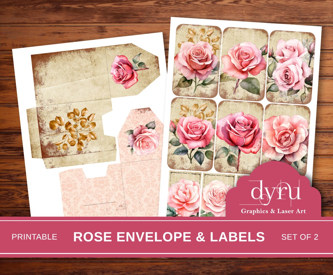 Pink Rose Envelope Rose Labels Printable Envelope Loaded - Etsy