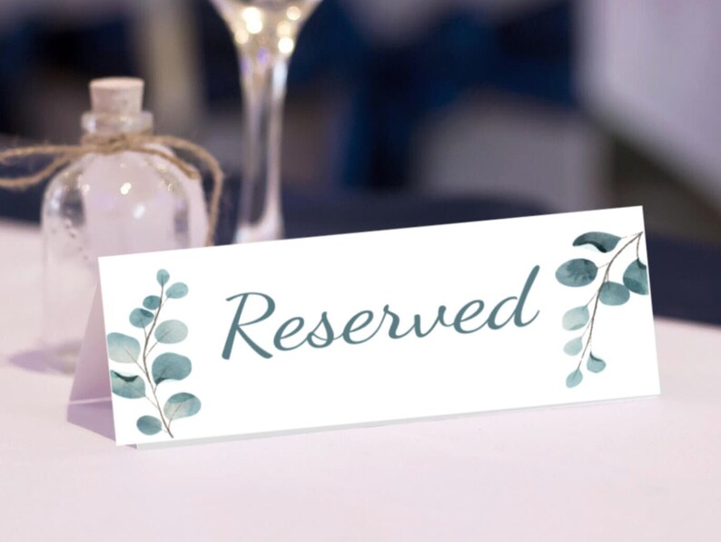 Wedding Reserved Tent Sign Template (4x9.25) | Eucalyptus | Leafy ...