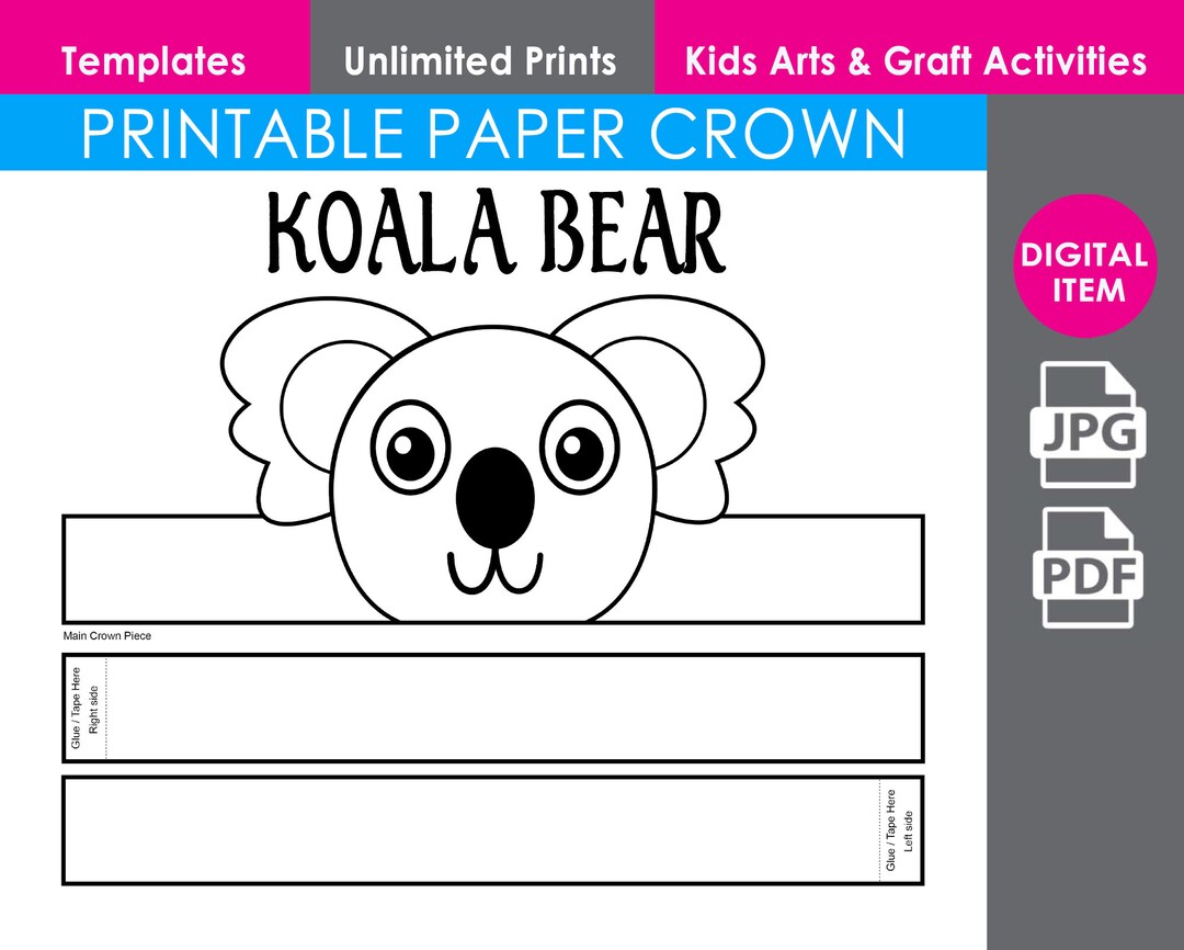 Koala Bear Printable Paper Crown. Print and Cut Crown Template. Party ...