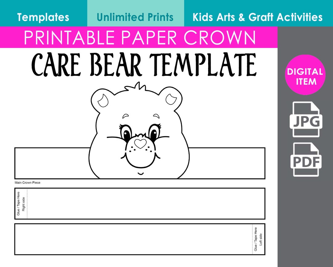 Care Bear Paper Crown – Print, Color and Cut Files, Party Décor, Kids ...