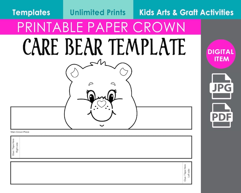 Care Bear Paper Crown – Print, Color and Cut Files, Party Décor, Kids ...