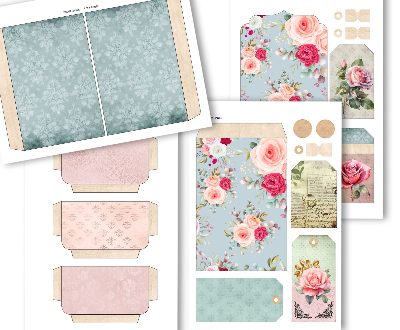 Rose Flip File, Junk Journal Kit, Pink Rose Folder, Insert, Diary ...