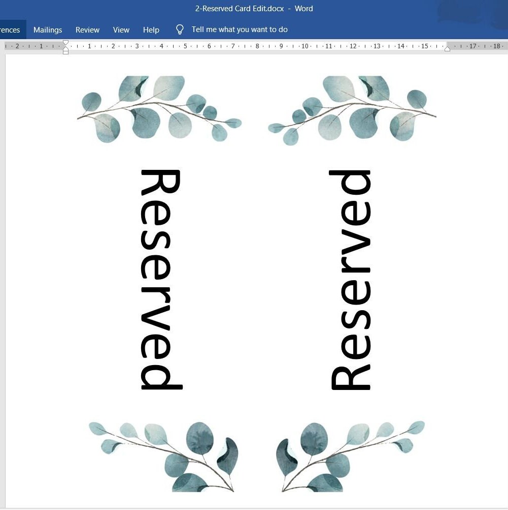 Wedding Reserved Tent Sign Template (4x9.25) | Eucalyptus | Leafy ...