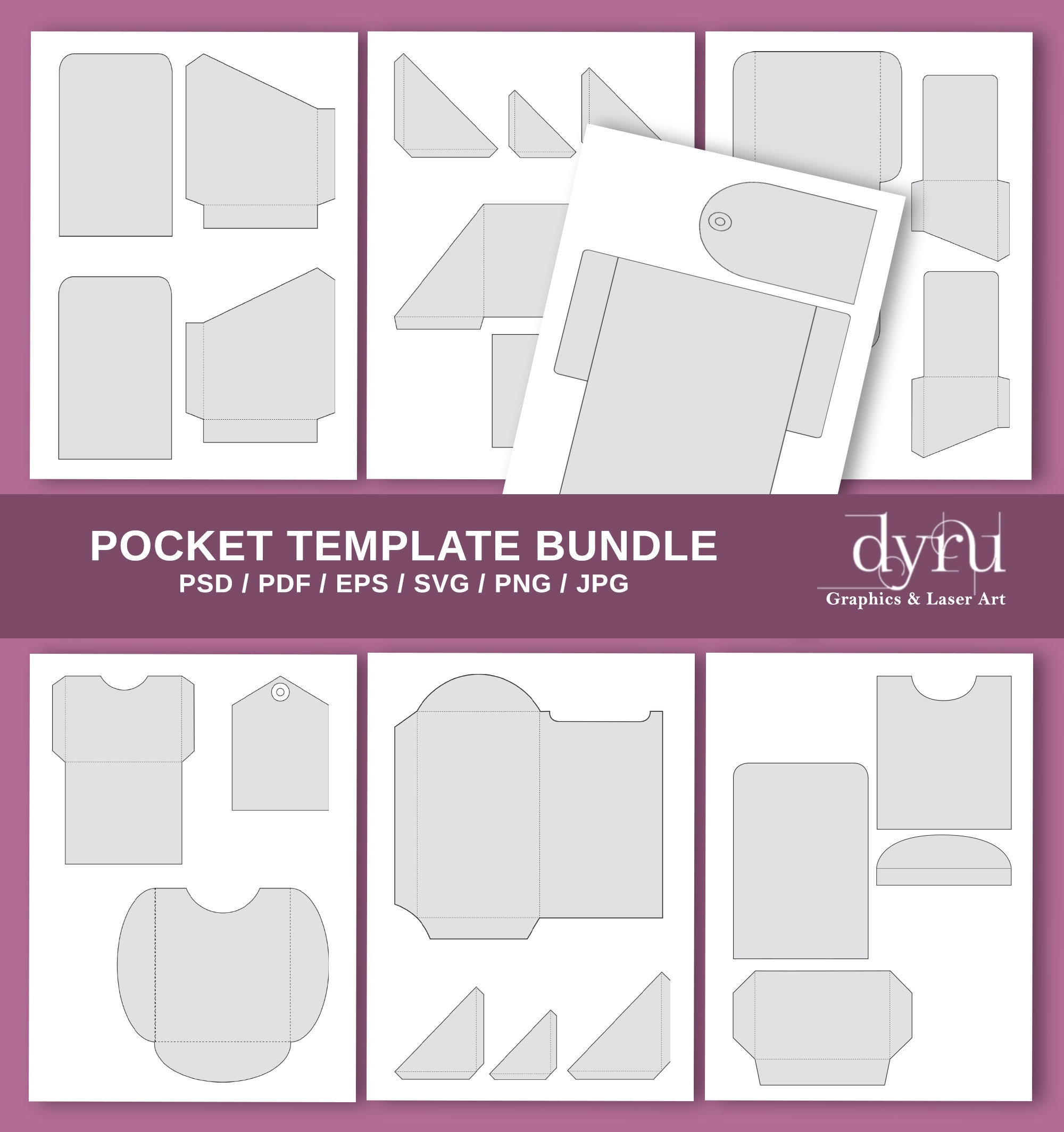 Junk Journal Pocket Bundle, Pocket Templates, Template Bundle, Ink ...