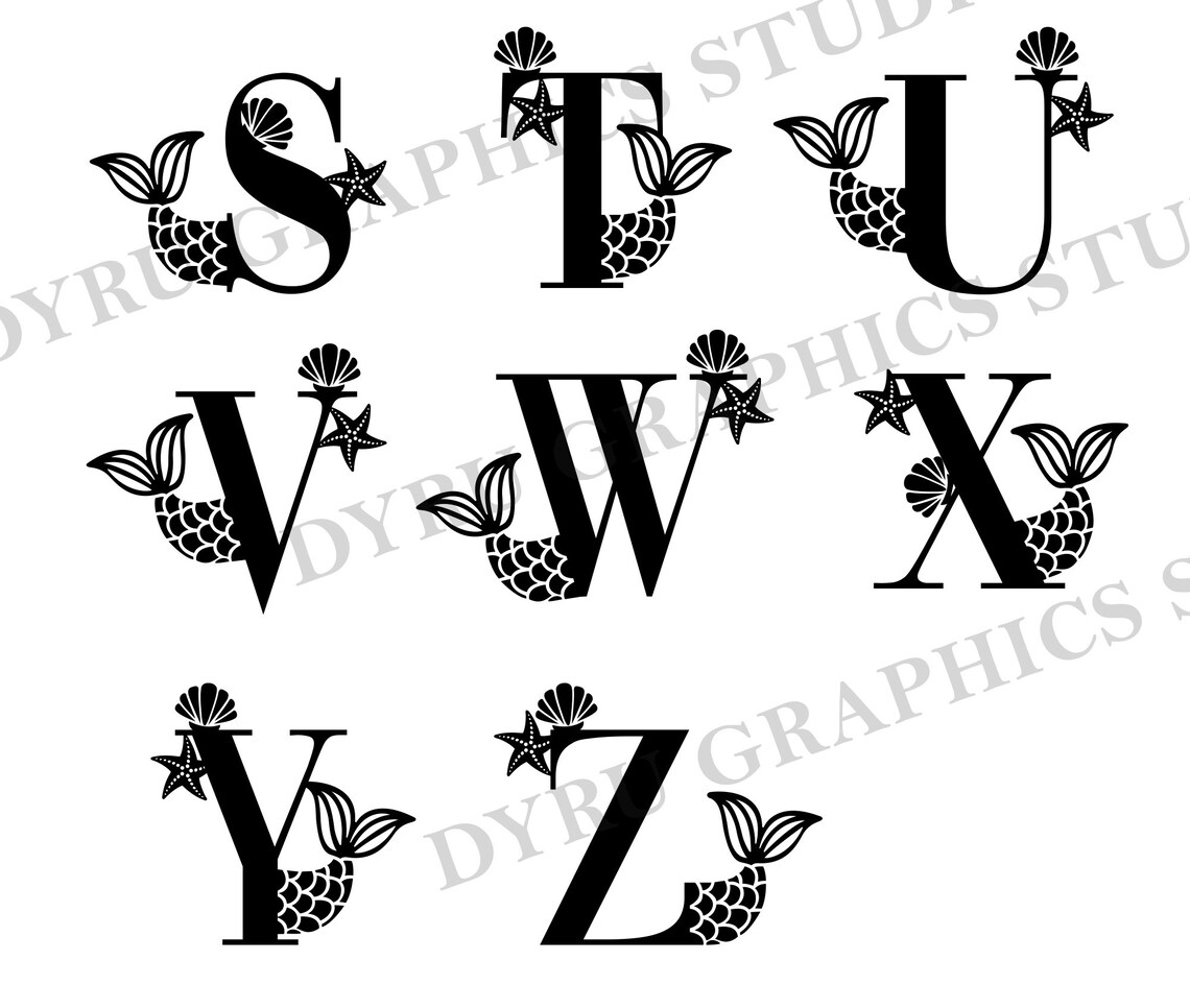 Mermaid Monogram, SVG Monogram, Cricut Mermaid, Lettering Clipart, SVG ...
