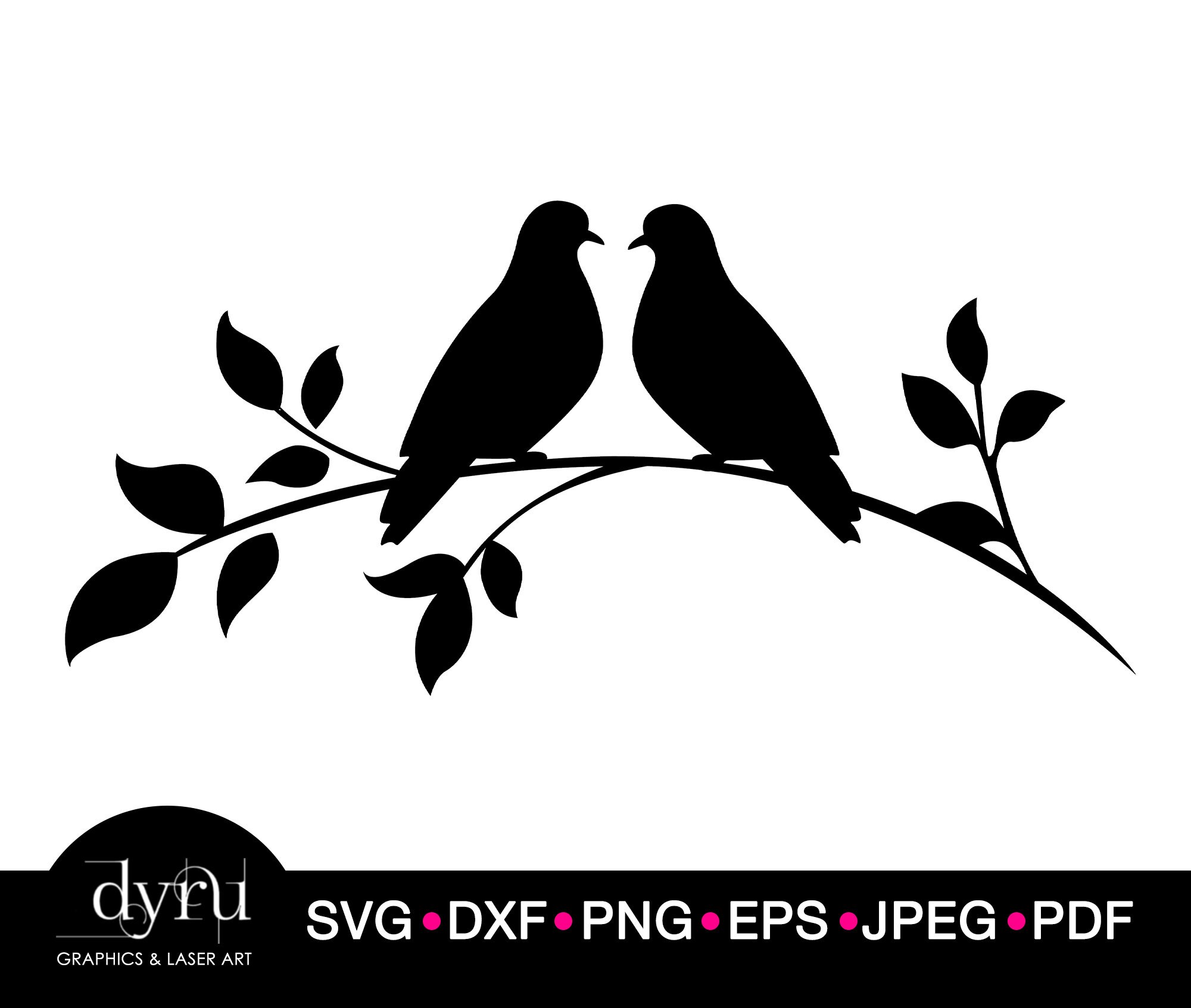 Doves Svg, Loving Doves SVG, Birds on Branch Clipart, Two Birds Clipart ...