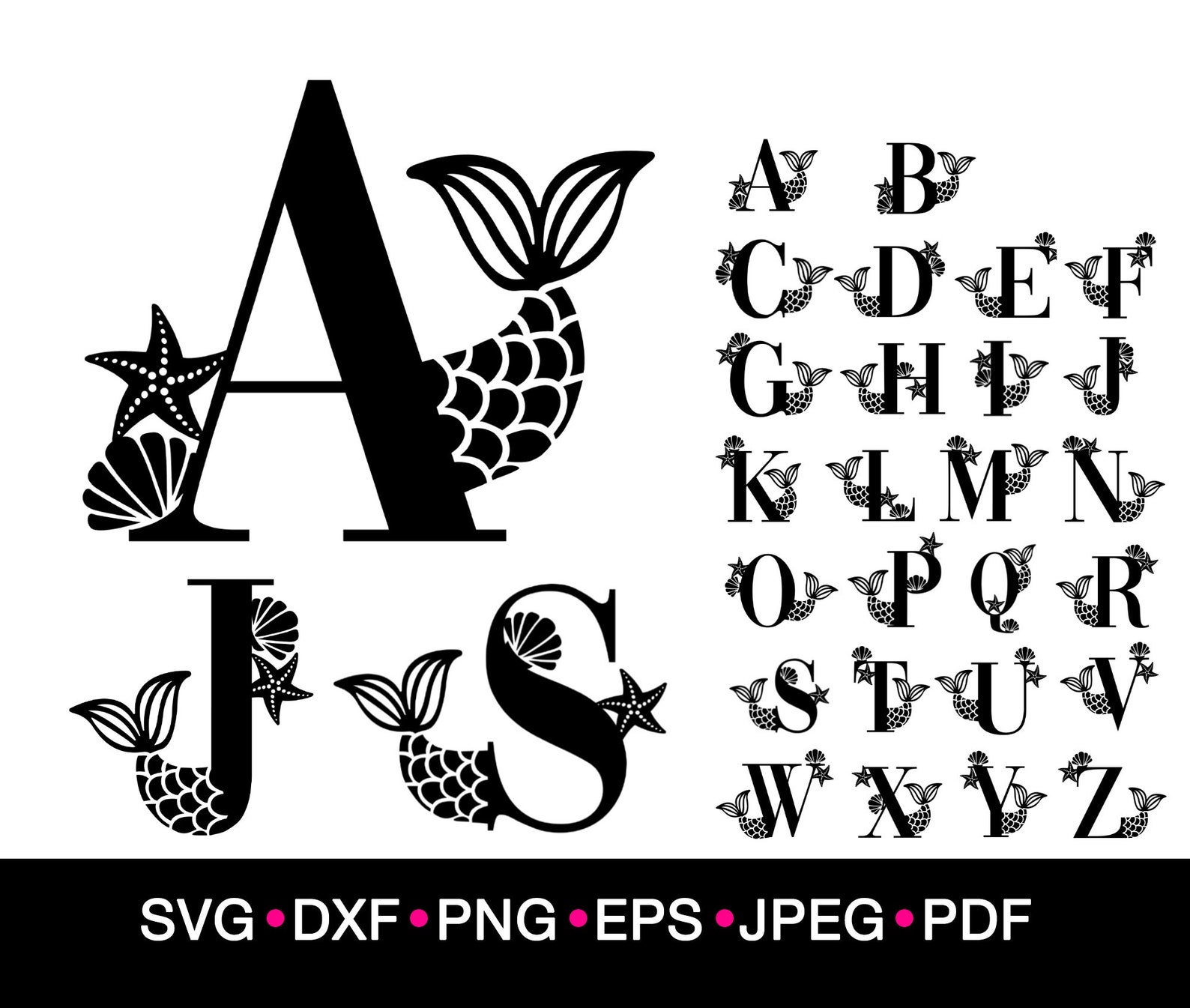 Mermaid Monogram, SVG Monogram, Cricut Mermaid, Lettering Clipart, SVG ...