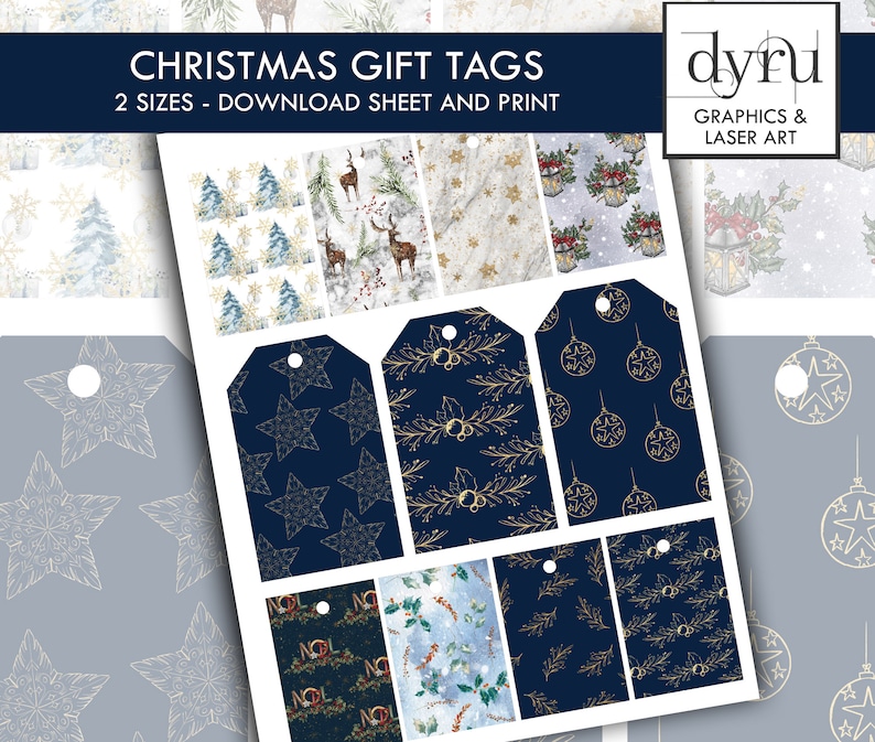 Blue and Gold Christmas Gift Tags, Printable Tags, Christmas Wrapping ...