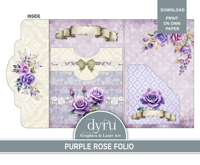 Purple Rose Folio, Vintage Folio, Fold Out Template, Trifold Folder ...