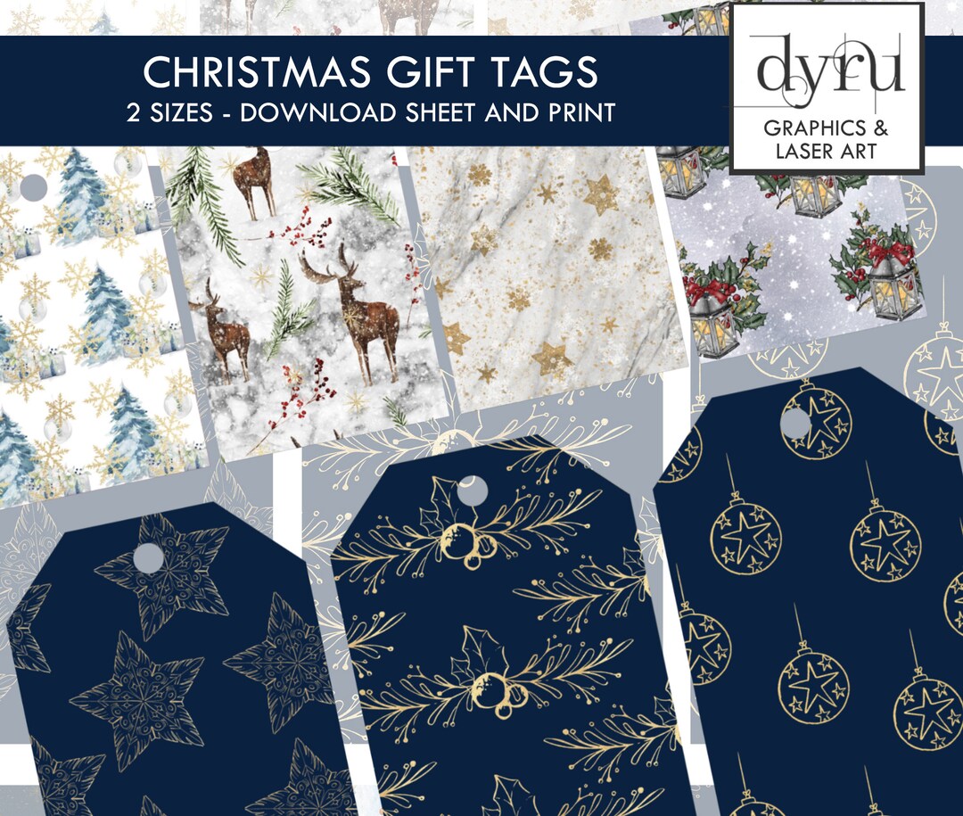 Blue and Gold Christmas Gift Tags, Printable Tags, Christmas Wrapping ...