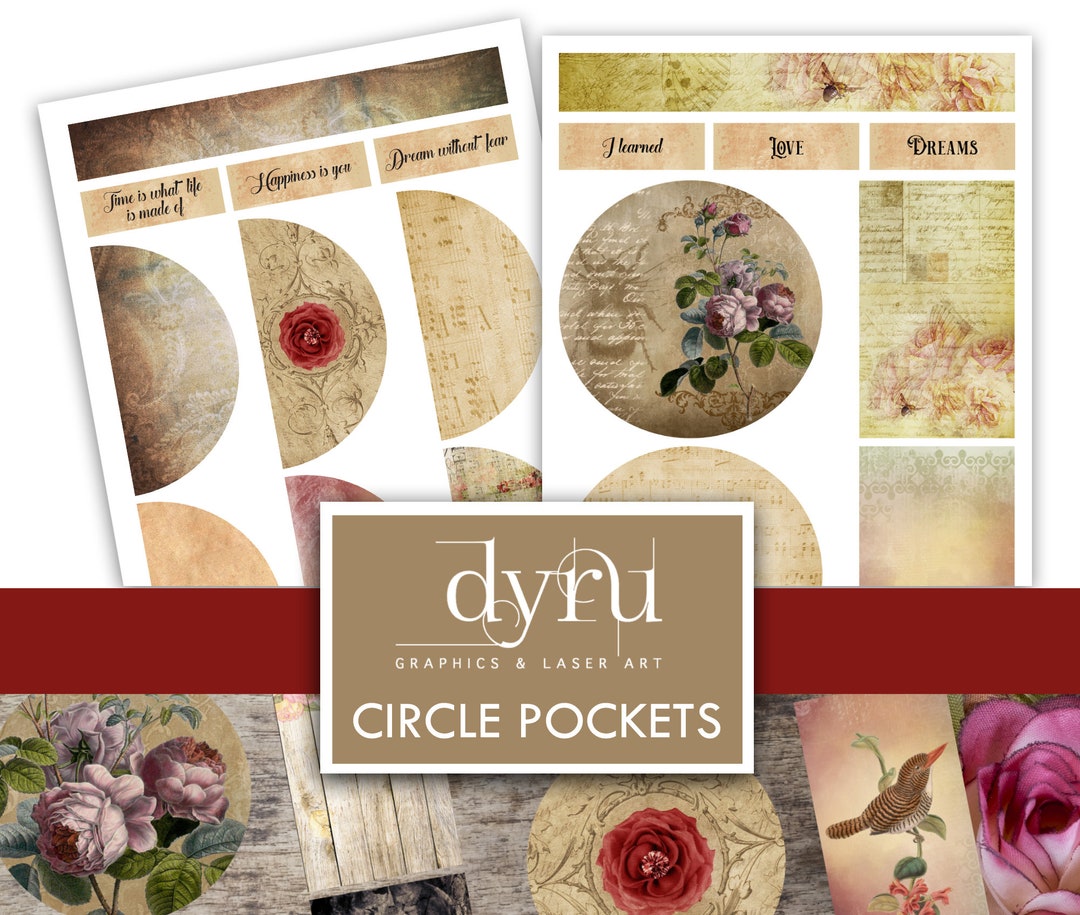 Circle Pockets, Junk Journal Kit, ROSE Printable Paper, DIY Junk ...