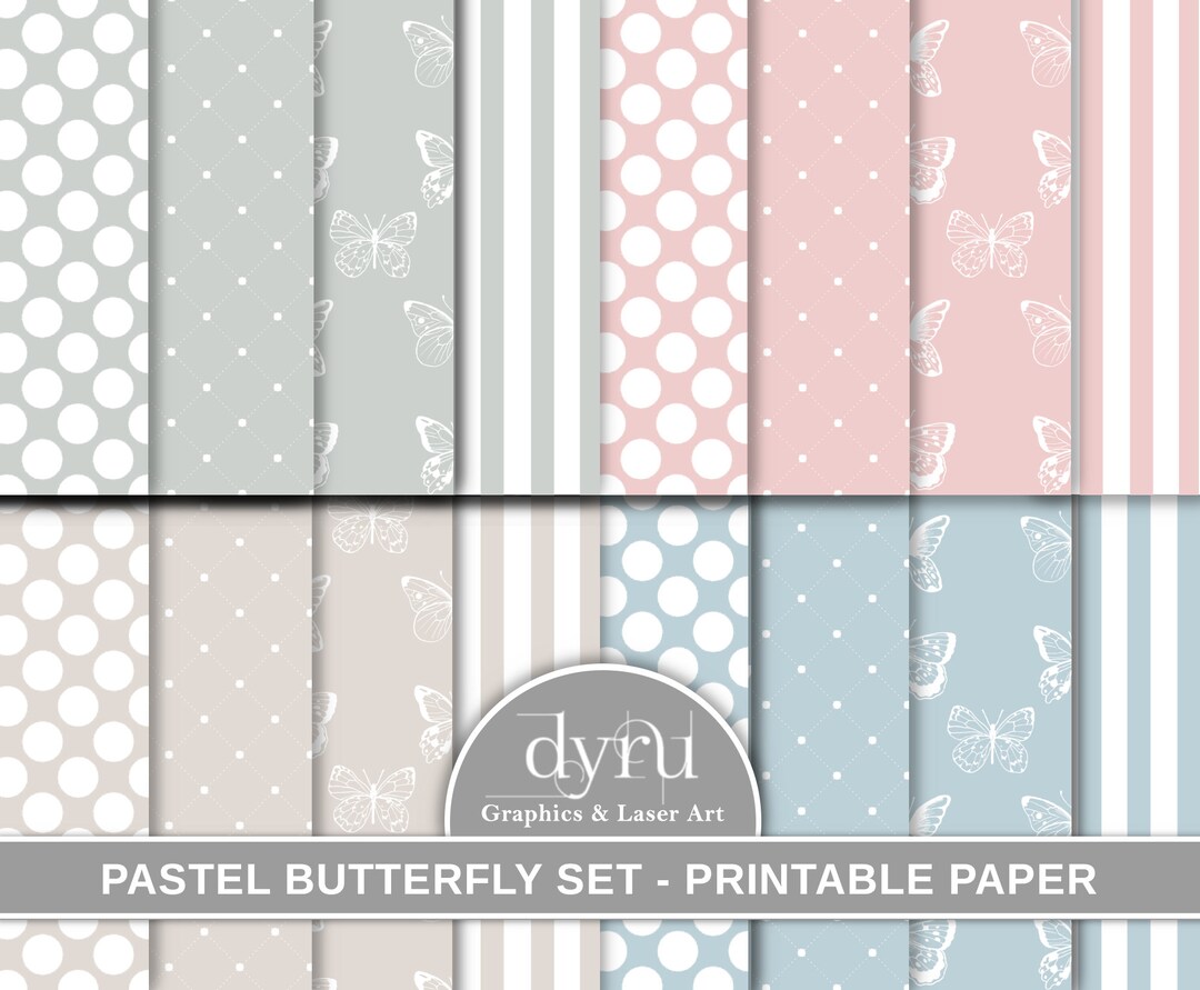 Butterfly Digital Paper. Seamless Pattern Set, Pastel Colours, Pink ...