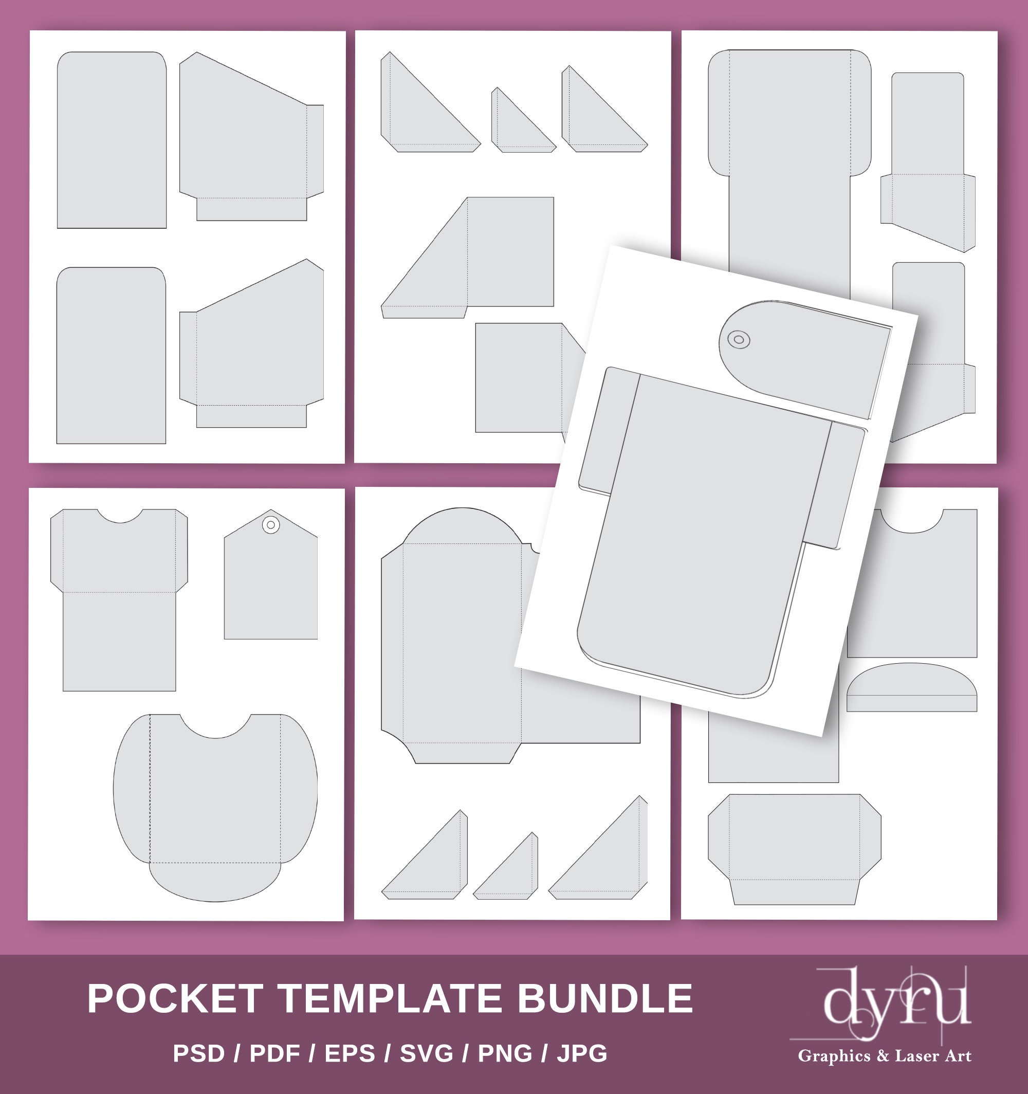 Junk Journal Pocket Bundle, Pocket Templates, Template Bundle, Ink ...