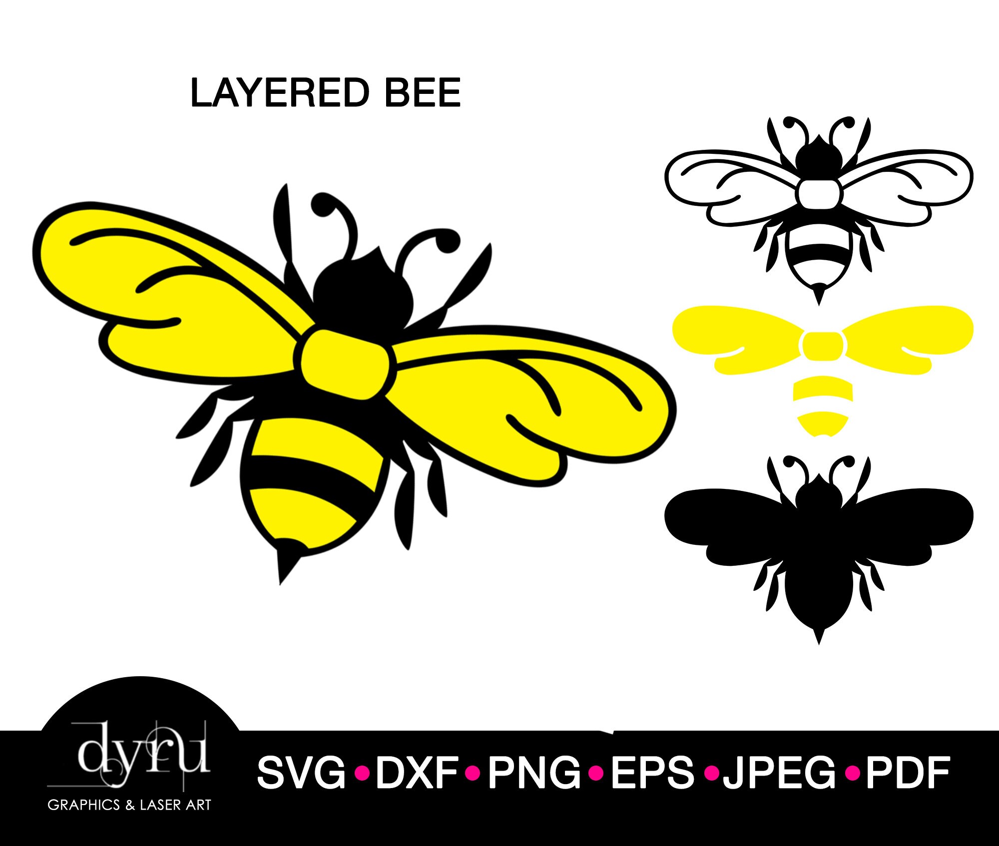 Layered Bee Svg, Bumble Bee SVG, Bee Clipart, Bumble Bee Clipart, Bee ...