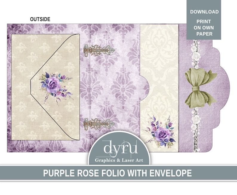 Purple Rose Folio, Vintage Folio, Fold Out Template, Trifold Folder ...