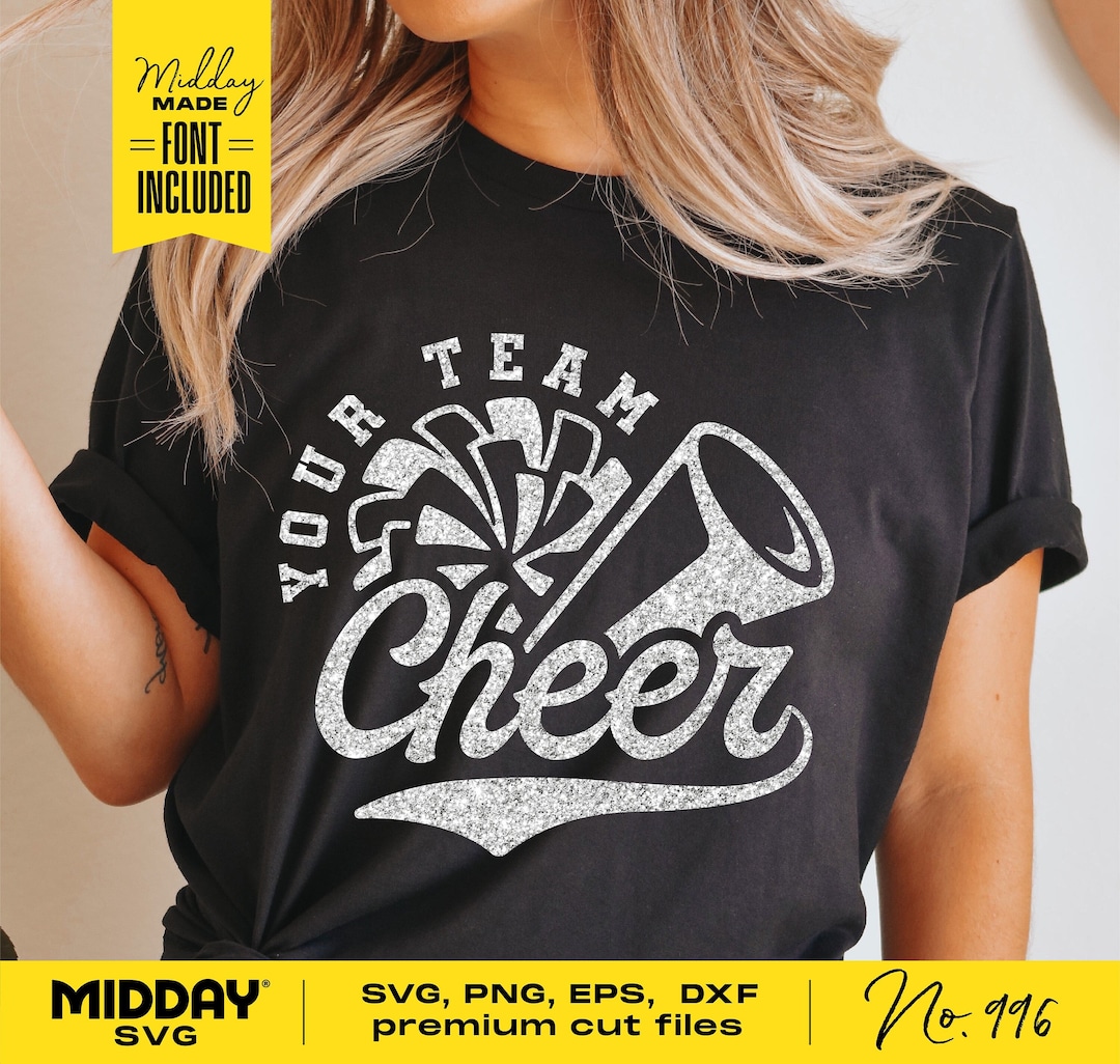 Cheer Svg Png Dxf Eps Cheerleader Cheerleading Shirt Megaphone Pom