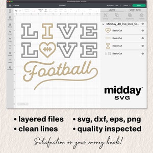 Live Love Football Svg, Png Dxf Eps, Funny Football Shirt, Cut File ...