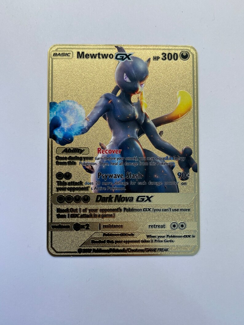Mewtwo GX Dark Nova Gold Metal Card Collectors Rare Shiny - Etsy