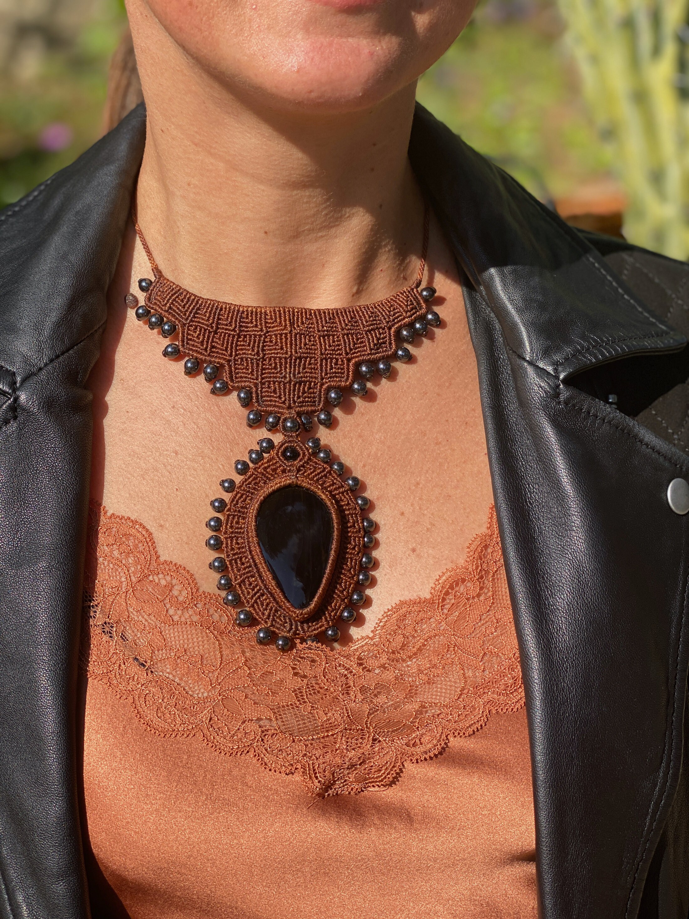 Peruvian Obsidian Determination Macramé Necklace - Etsy UK