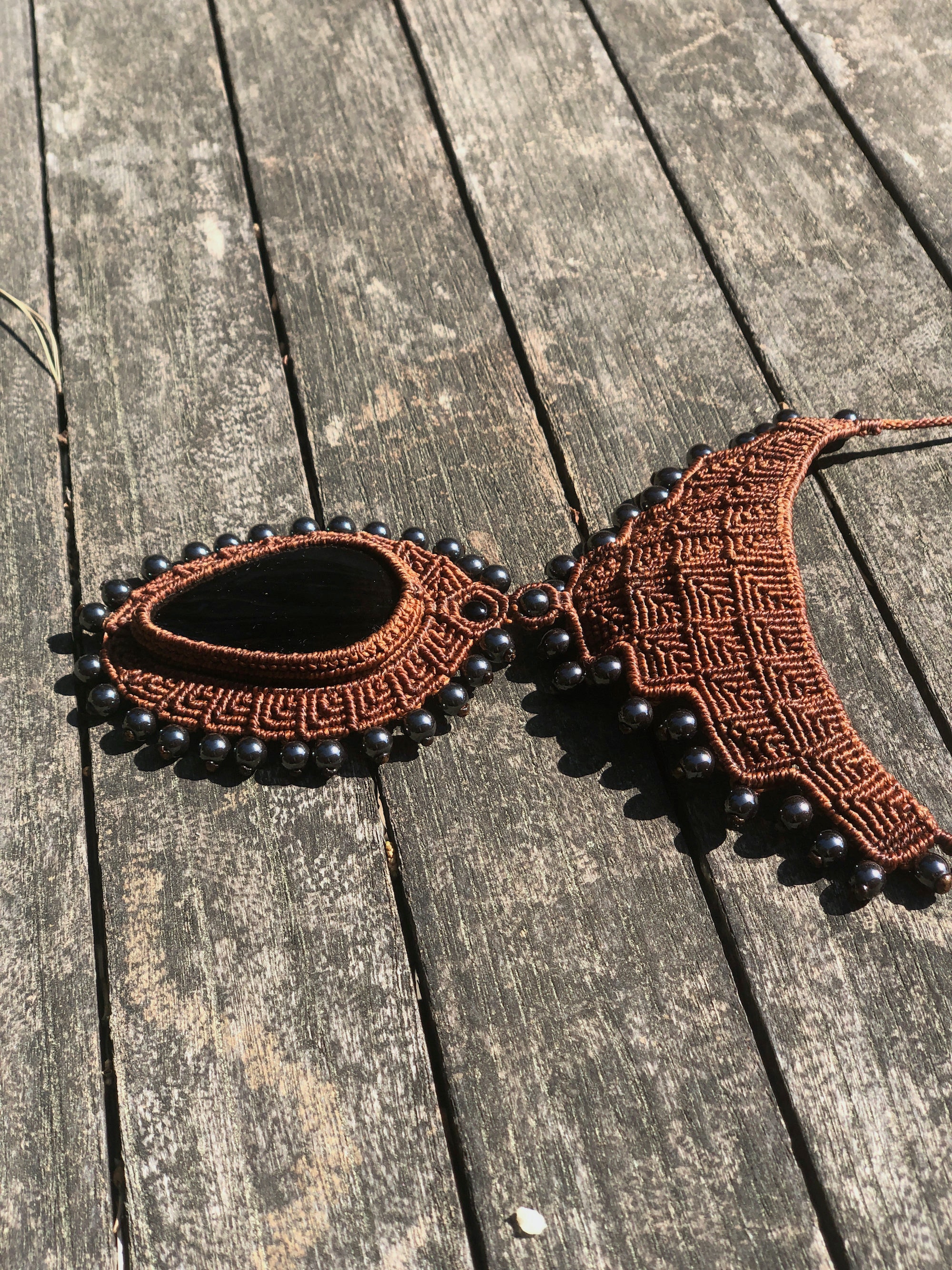 Peruvian Obsidian Determination Macramé Necklace - Etsy UK