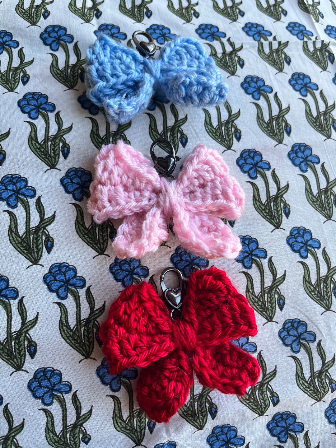 Coquette Bow Keychains Crochet With Heart Clasp - Etsy