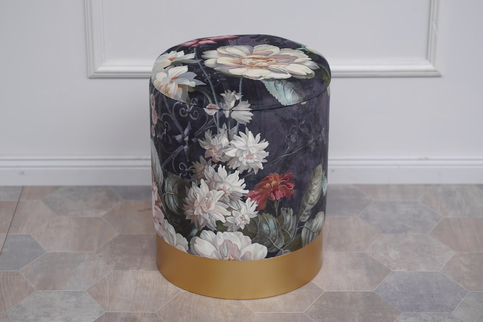 INTERIOR Hocker/Pouf Blumen Samt Gold Floral Rosen | Etsy