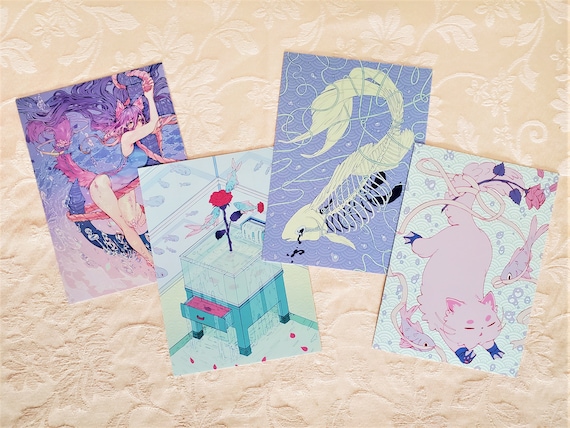 SINK OR SWIM Art Postcard Set Dreamy Aesthetic Anime Mini - Etsy