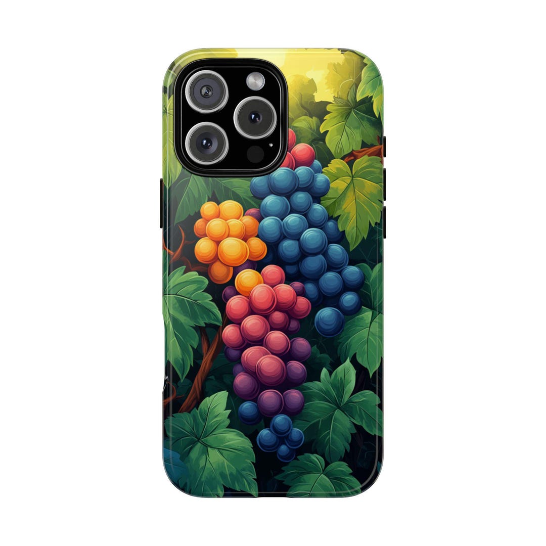 Grapes Purple Orange Vines Green Leaves Phone Case for iPhone 16 16e 15 ...