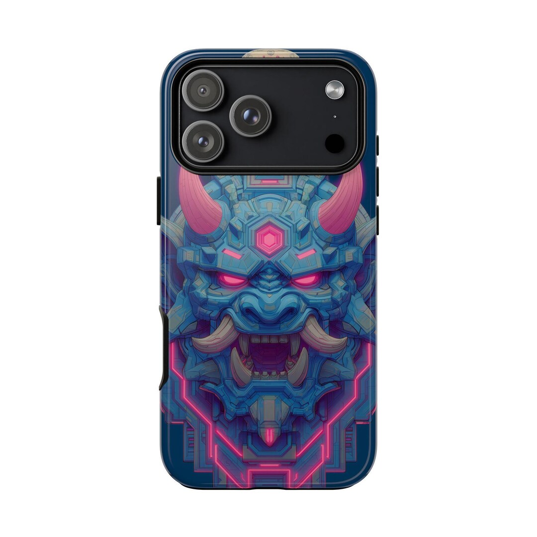 Neon Oni Mask Electric Blue Magenta Phone Case - Personalized, Magsafe ...