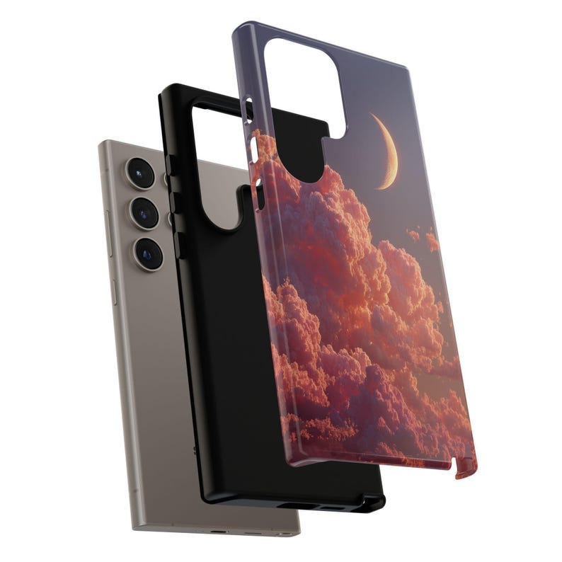 Pastel Pink Clouds Crescent Moon Case: Iphone, Samsung Galaxy, Pixel ...