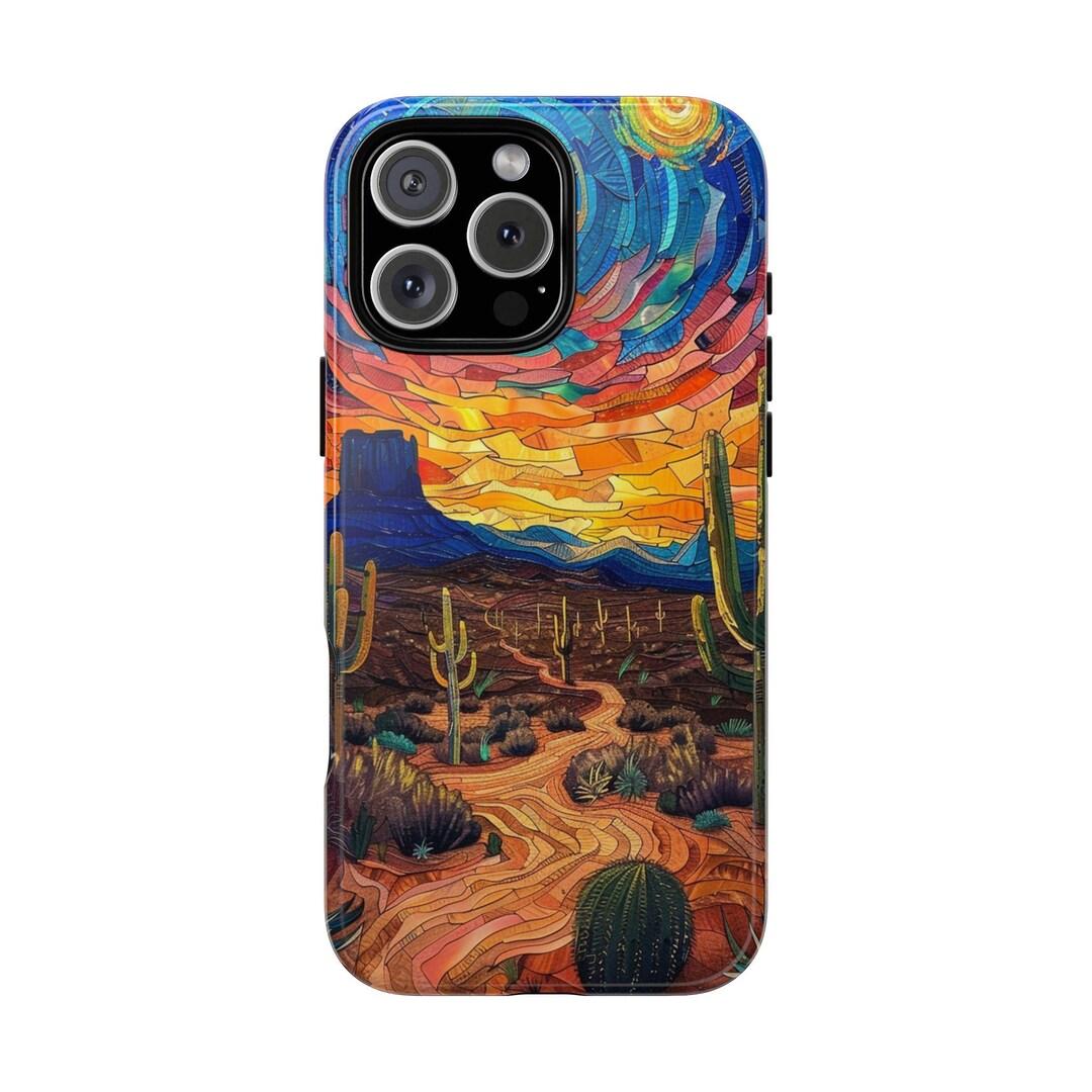 Desert Sunset Van Gogh Glass Cover Phone Case for iPhone 16 15 14 13 12 ...