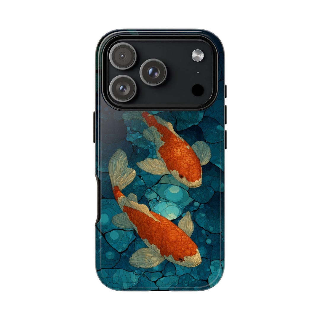 Orange Koi Fish Swimming Teal Pond Phone Case - Lifetime Warranty - Etsy