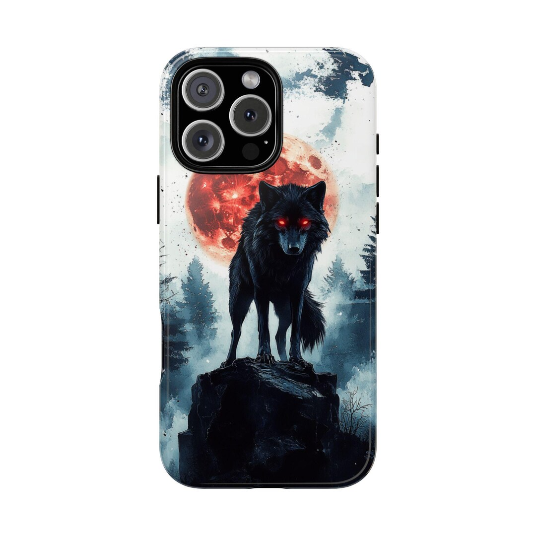 Black Wolf Blood Moon Night Sentinel Cover Phone Case for iPhone 17 16 ...