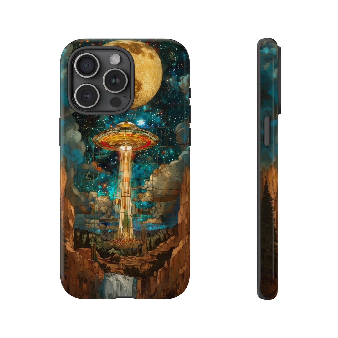 UFO Spacecraft Stained Glass Desert Tough Phone Case for iPhone 15 14 ...