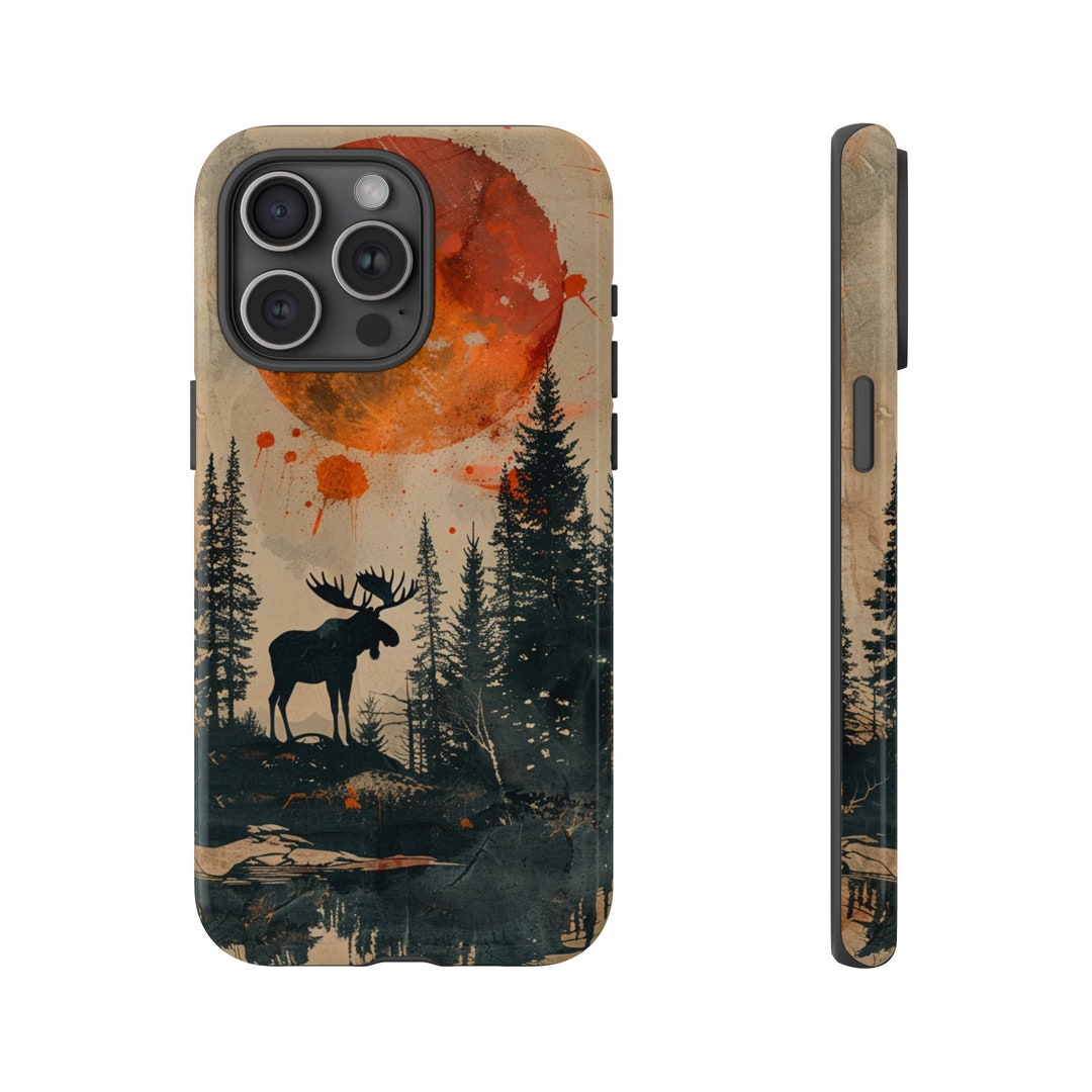 Moose Forest Blood Orange Moon - Phone Case for iPhone 16 16e 15 14 13 ...