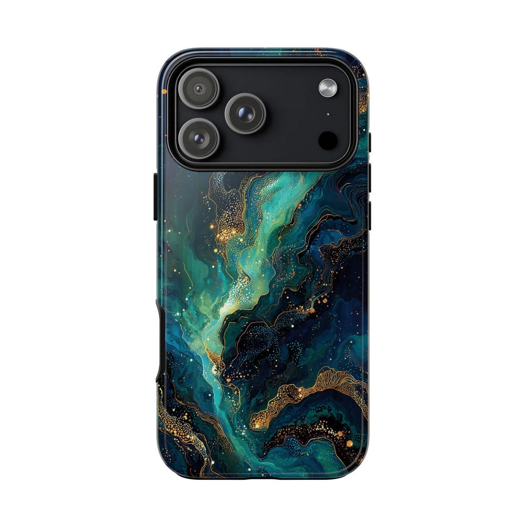 Teal Blue Gold Marble Swirl Resin Phone Case | Tough Slim Cover: iPhone ...