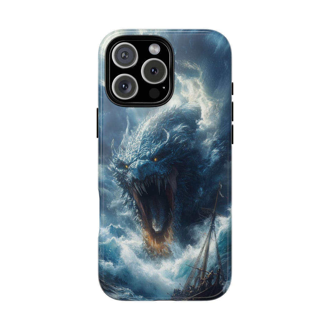 Sea Dragon Serpent Monster Battles Ship Phone Case for iPhone 16 16e 15 ...