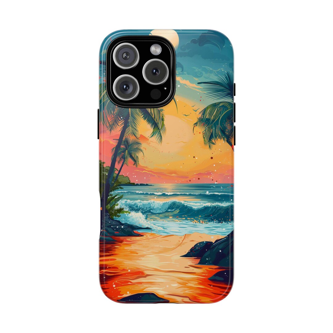 Tropical Palm Trees Sunset Ocean Waves - Phone Cover Case for iPhone ...