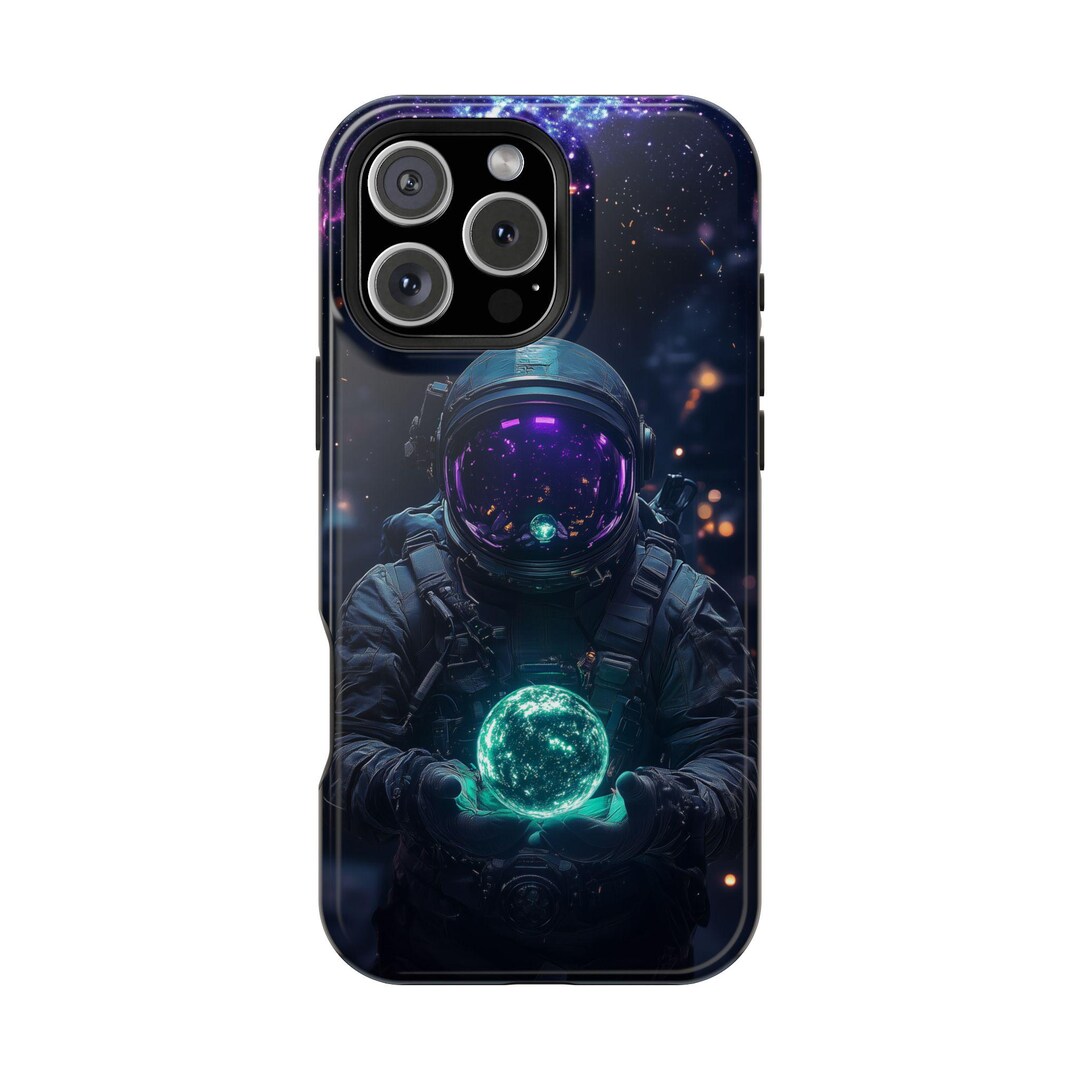 Astronaut Space Teal Orb Glow Purple Nebula Phone Case for iPhone 16 ...